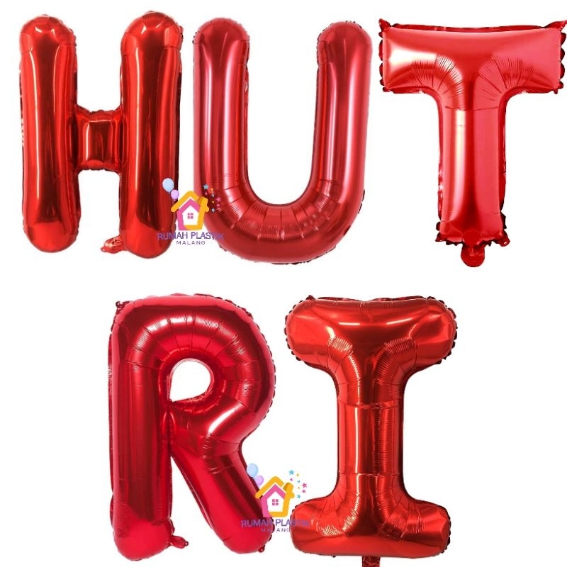Jual BALON HURUF MERAH HUT RI 40CM 16inch letter alphabeth balloon ...