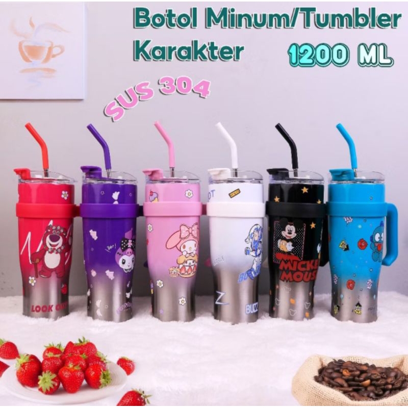 Jual Termos Tumbler Karakter Panas Dingin Handle Sedotan Stainless ...