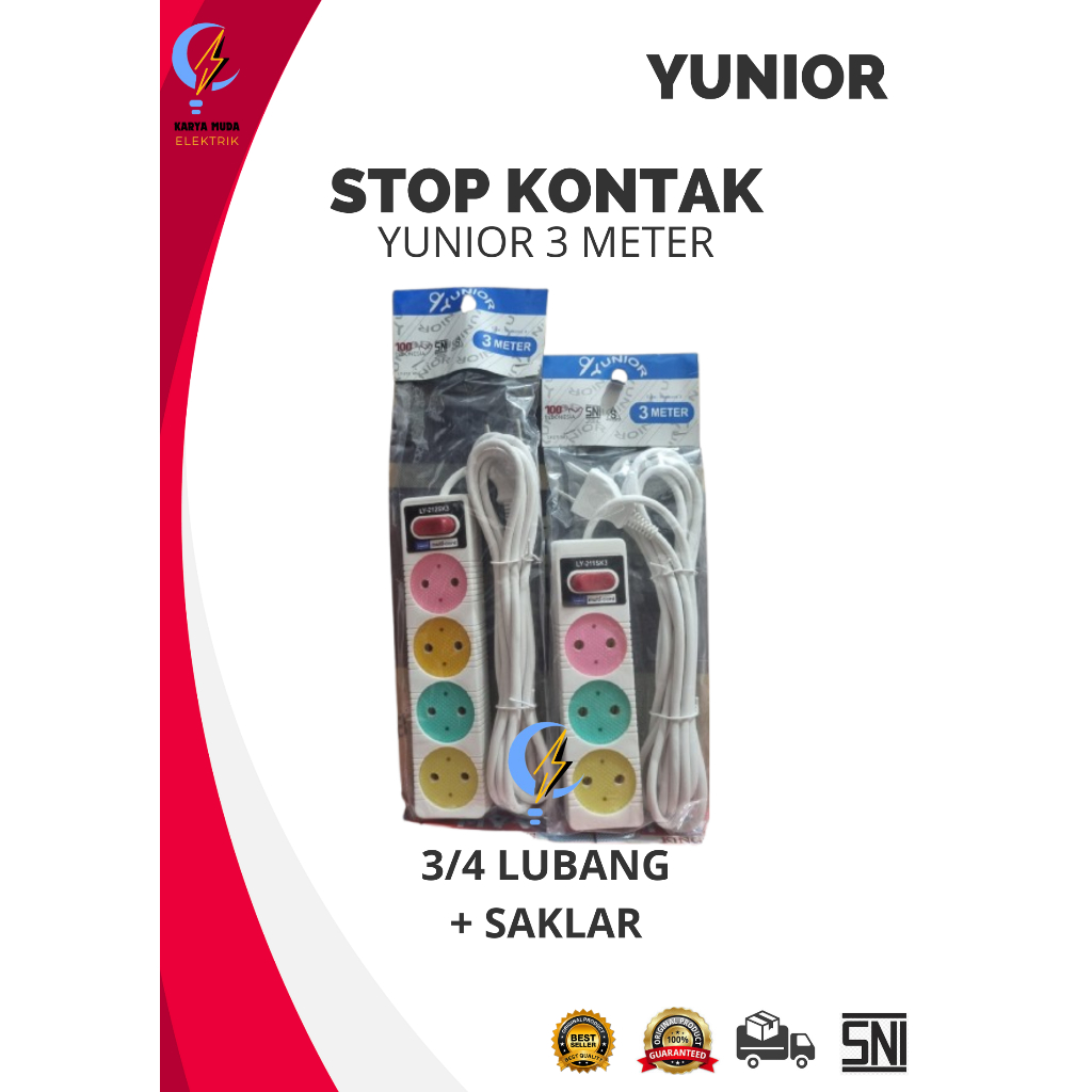 Jual STOP KONTAK/TERMINAL JADI 3/4 SOKET 3 METER YUNIOR BERWARNA ...