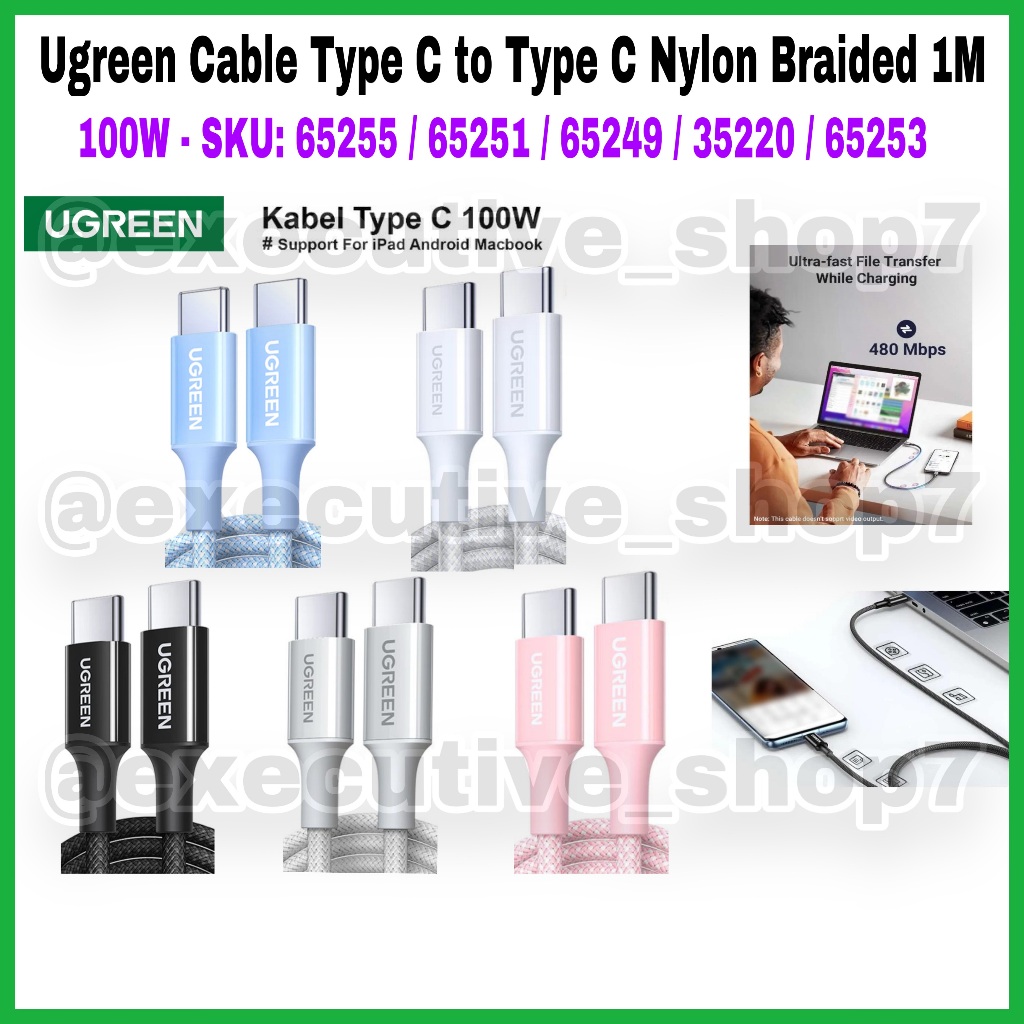 Jual Ugreen Cable Type C to Type C Nylon Braided 1M - 100W- SKU : 65255 ...