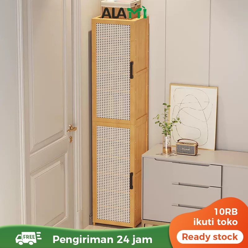 Jual Alami Bamboo Lemari Sepatu Rotan Rak Sepatu Tertutup Shoe Cabinet ...