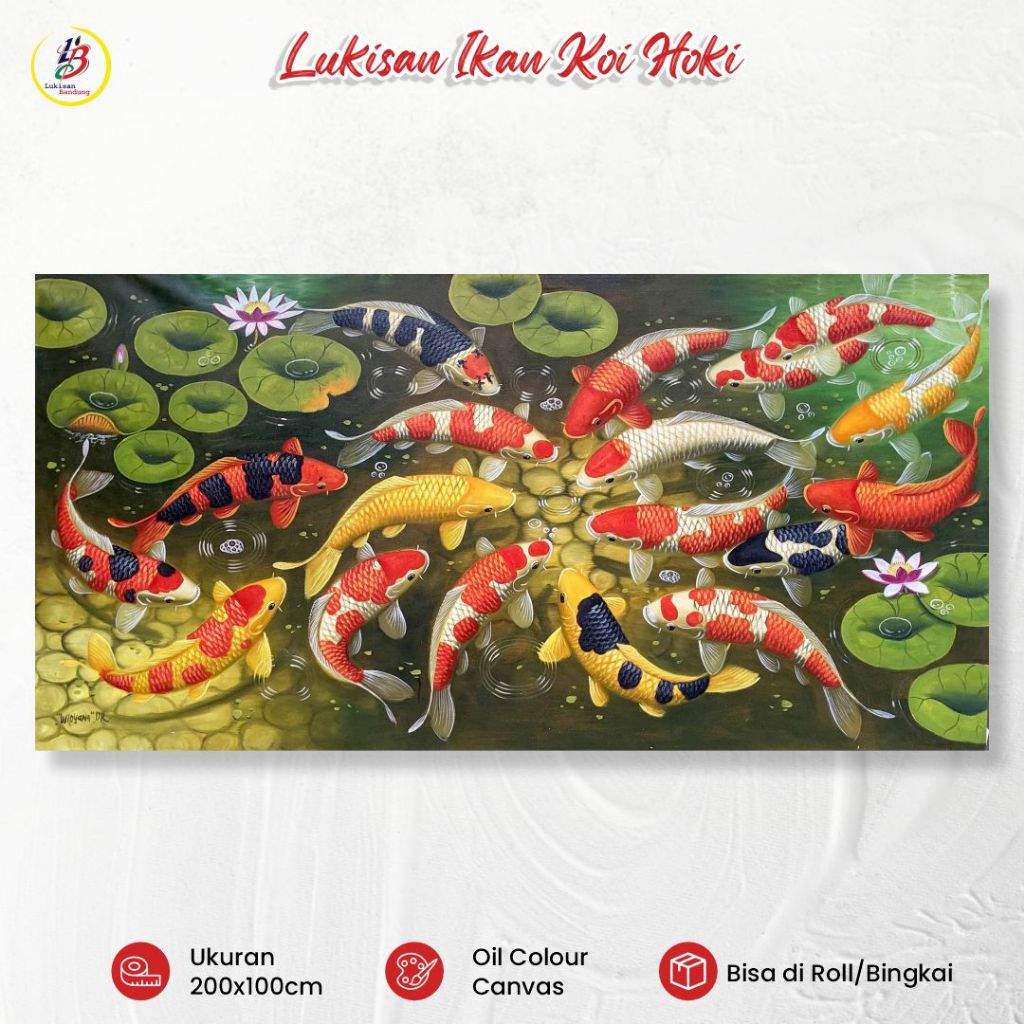 Jual Lukisan Bandung Lukisan Ikan Koi 18 Ekor 200x100cm Lukisan Kanvas ...