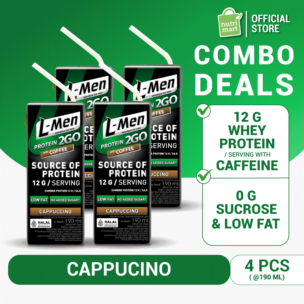 Jual 4 Packs - L-Men UHT Protein 2GO Coffee 190ml - 12 Gram Whey Protein - Dilengkapi L ...
