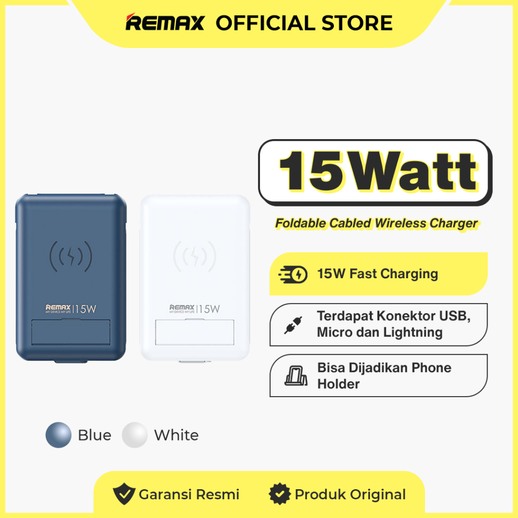 Jual Remax Compact Wireless Charger 15W With Cable Connector 3in1 Can ...