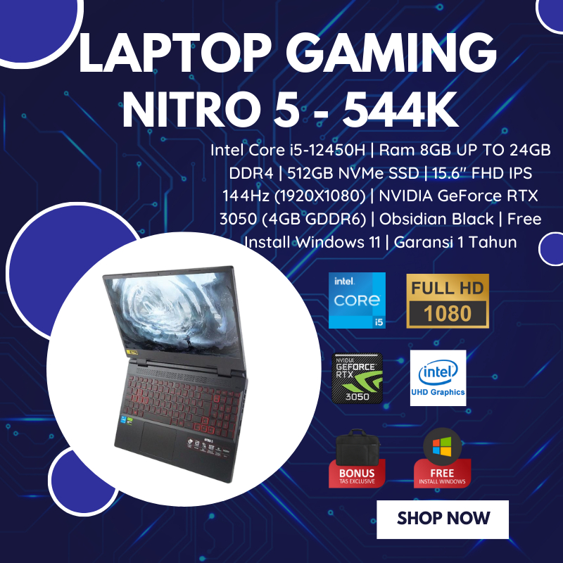 Jual Laptop Gaming Nitro 5 - i5-12450H - Ram 24GB - SSD 512GB - 15.6 ...