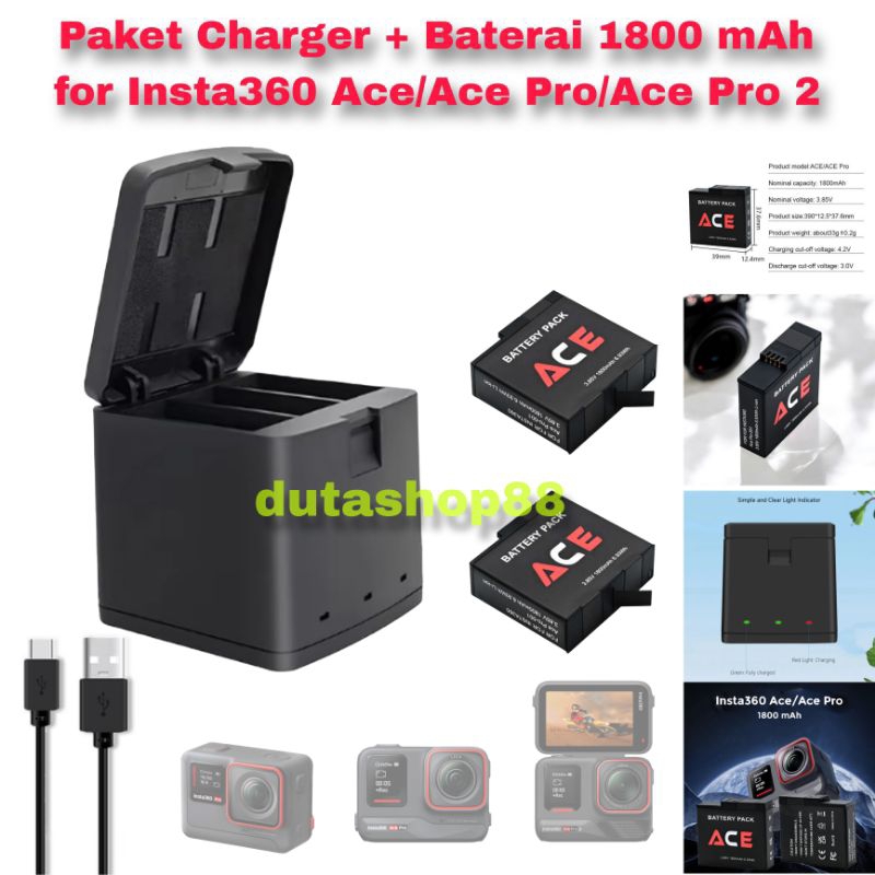 Jual Charger Box 3 Slot + Baterai 1800mAh for Insta360 Ace/Ace Pro/Ace ...