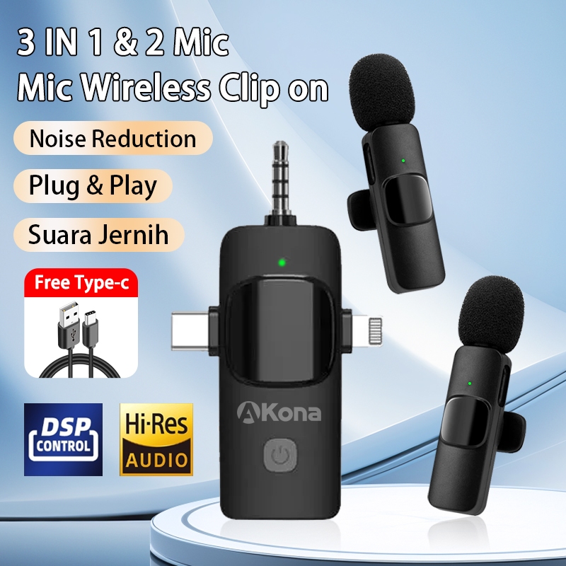 Jual 3IN1 Mic Wireless Clip on Noise Reduction 2 Microphone Clip On ...
