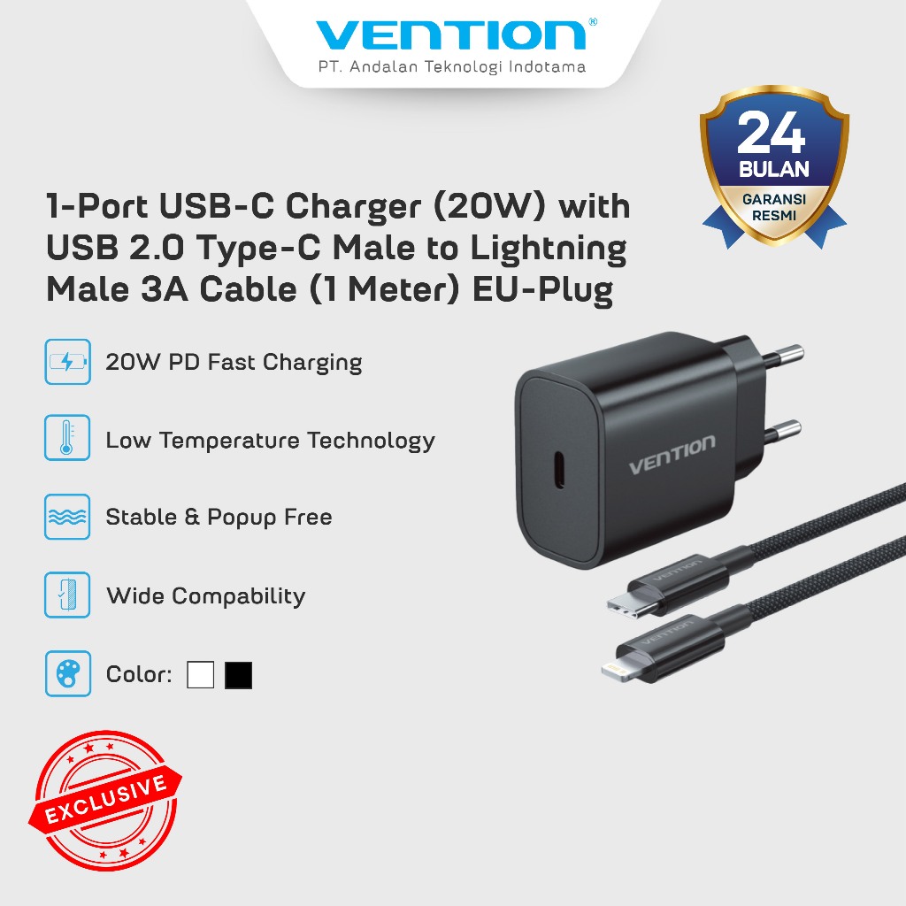 Jual Vention Charger Kit Adaptor 20W 30W PD Bundling Kabel USB C ...