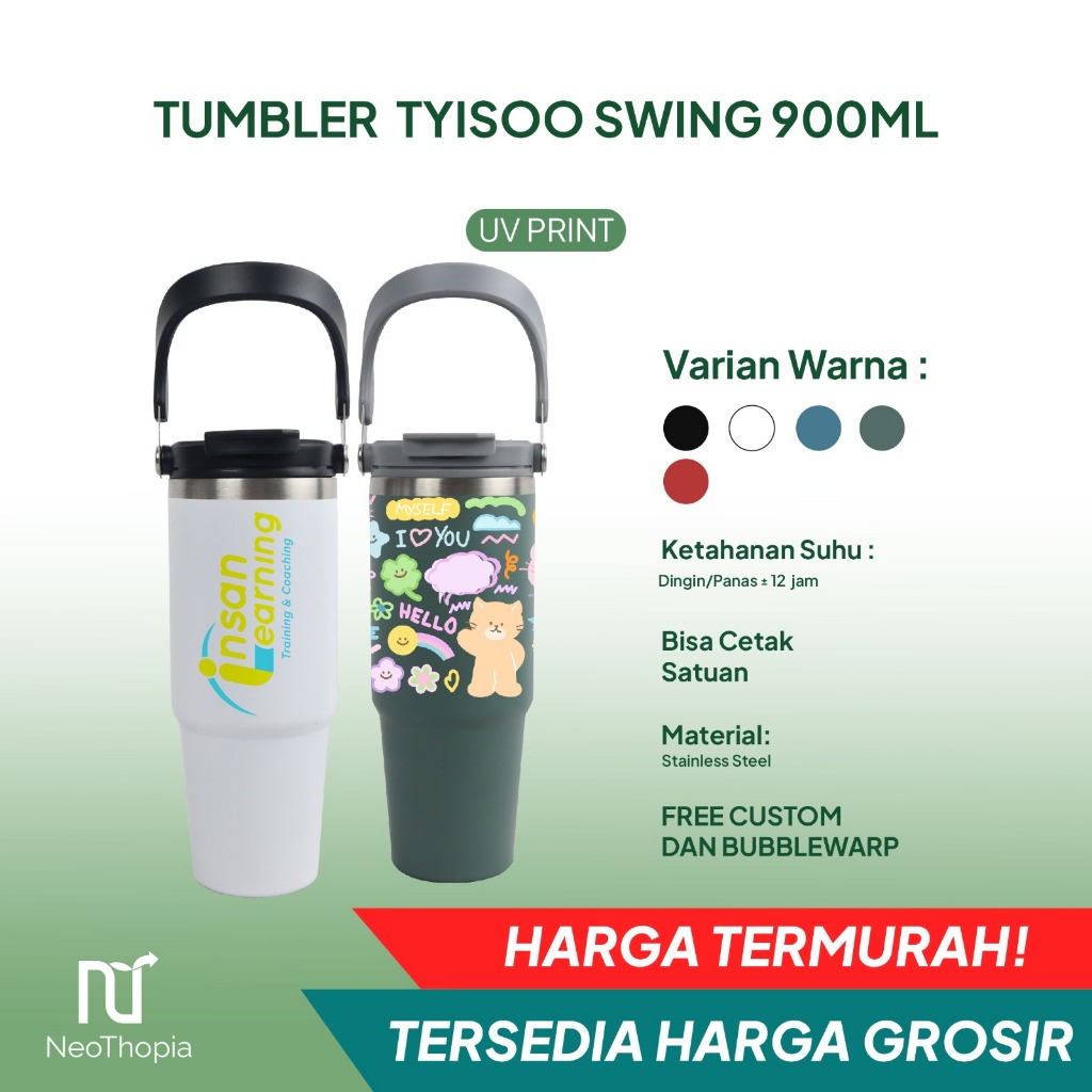 Jual Tumbler Tyisoo Swing Handle 900ml Custom Fullprint Uv printing Cetak Nama / Custom Logo ...