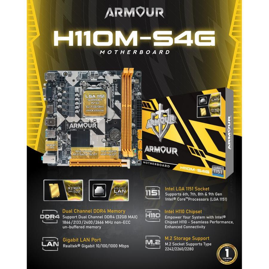 Jual ARMOUR H110M-S4G MOTHERBOARD LGA 1151 DDR4 , H 110 M-S4G | Shopee ...