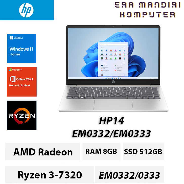 Jual Laptop HP 14-EM0332AU/EM0333AU Ryzen 3-7320, Ram 8GB, SSD 512GB ...