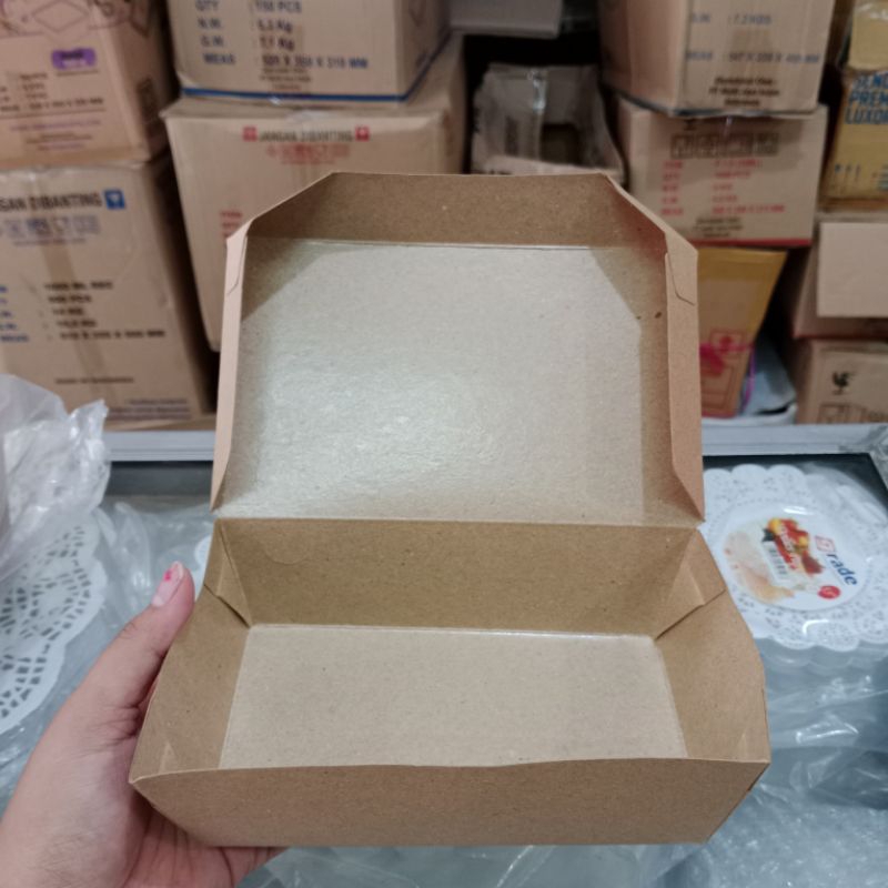 Jual (50 pcs) Lunch Box Kraft M/Lunch Box Paper Kraft/Tray Lunch Box | Shopee Indonesia