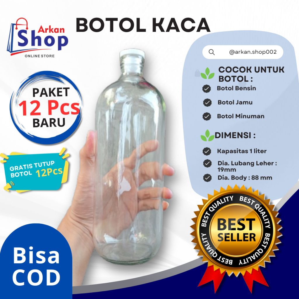 Jual Botol bensin kaca eceran 1 liter isi 12Pcs | Shopee Indonesia