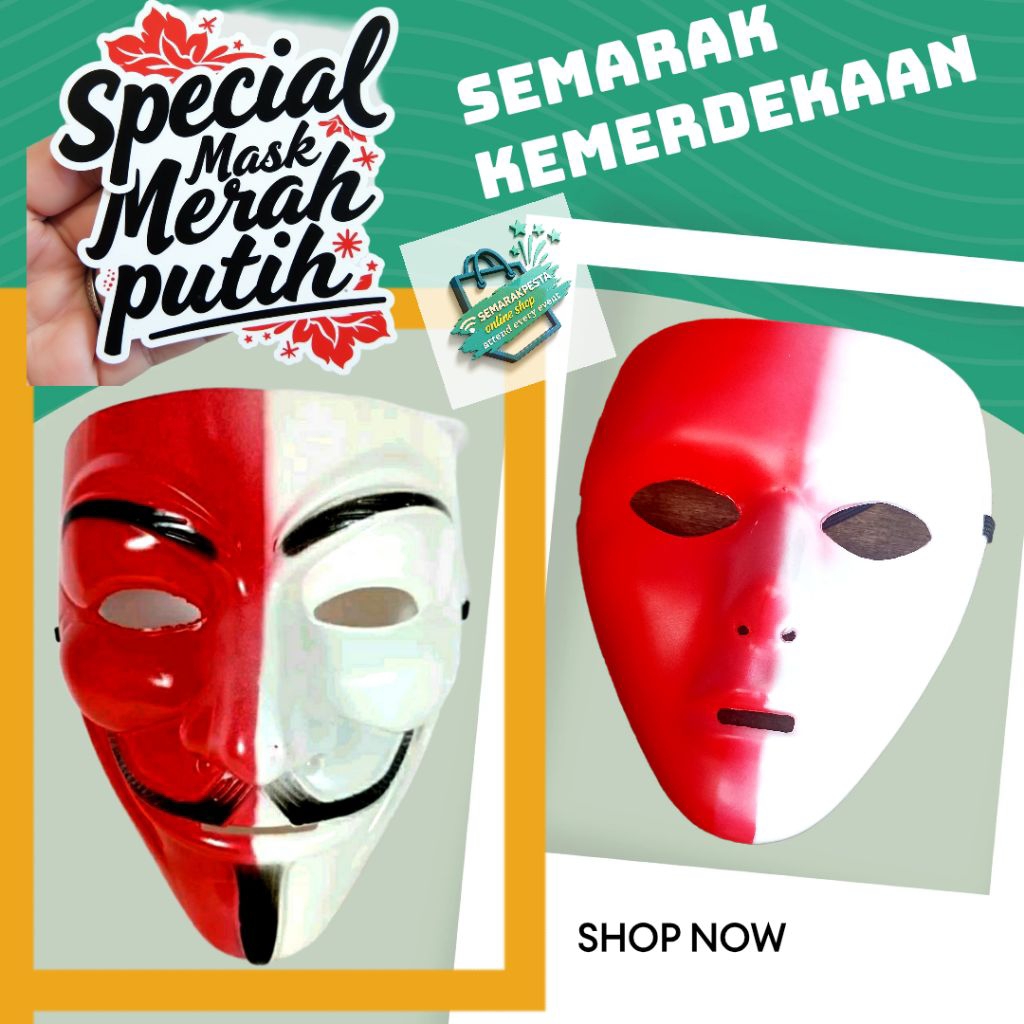 Jual (special kemerdekaan) topeng merah putih, topeng anonymous, topeng ...