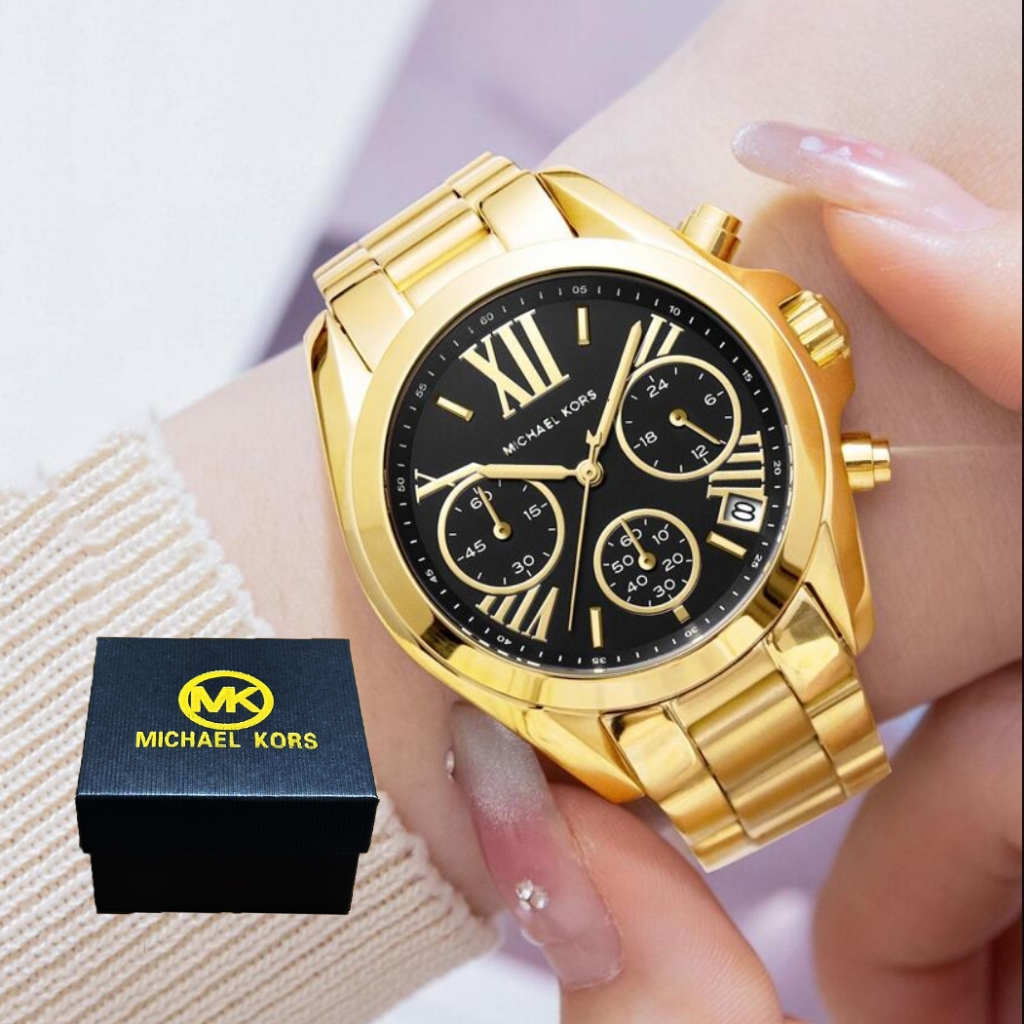 Jual Mk Jam Tangan Wanita Stainless Steel Quartz Jam Tangan Wanita Analog Kalender Tiga Dial