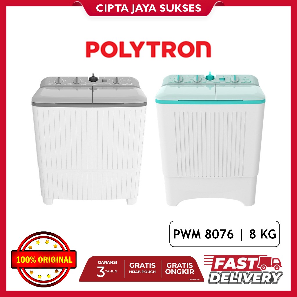 Jual MESIN CUCI POLYTRON 8 KG DUA TABUNG PWM 8076 GARANSI RESMI 8KG ...