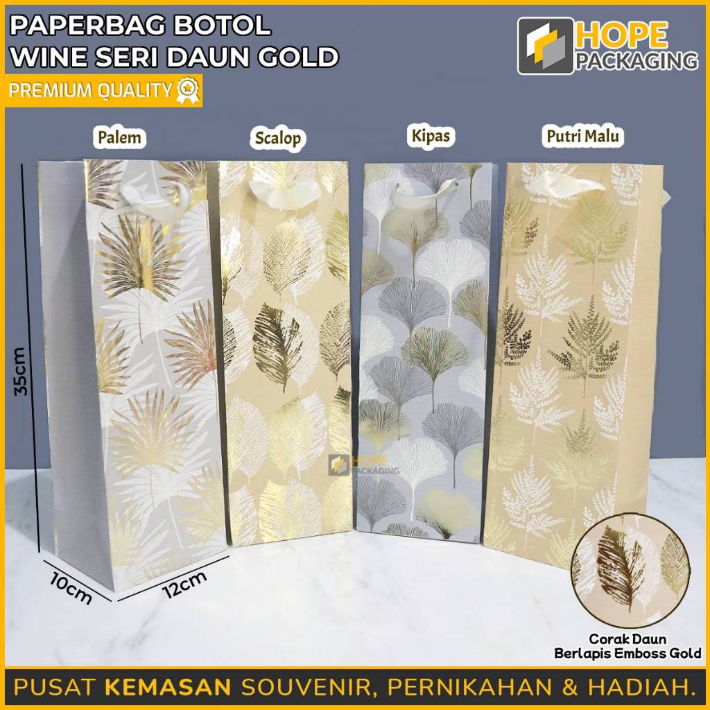 Jual Paperbag Botol Wine Glitter/ Paperbag Botol Motif Daun Cantik/ Tas ...