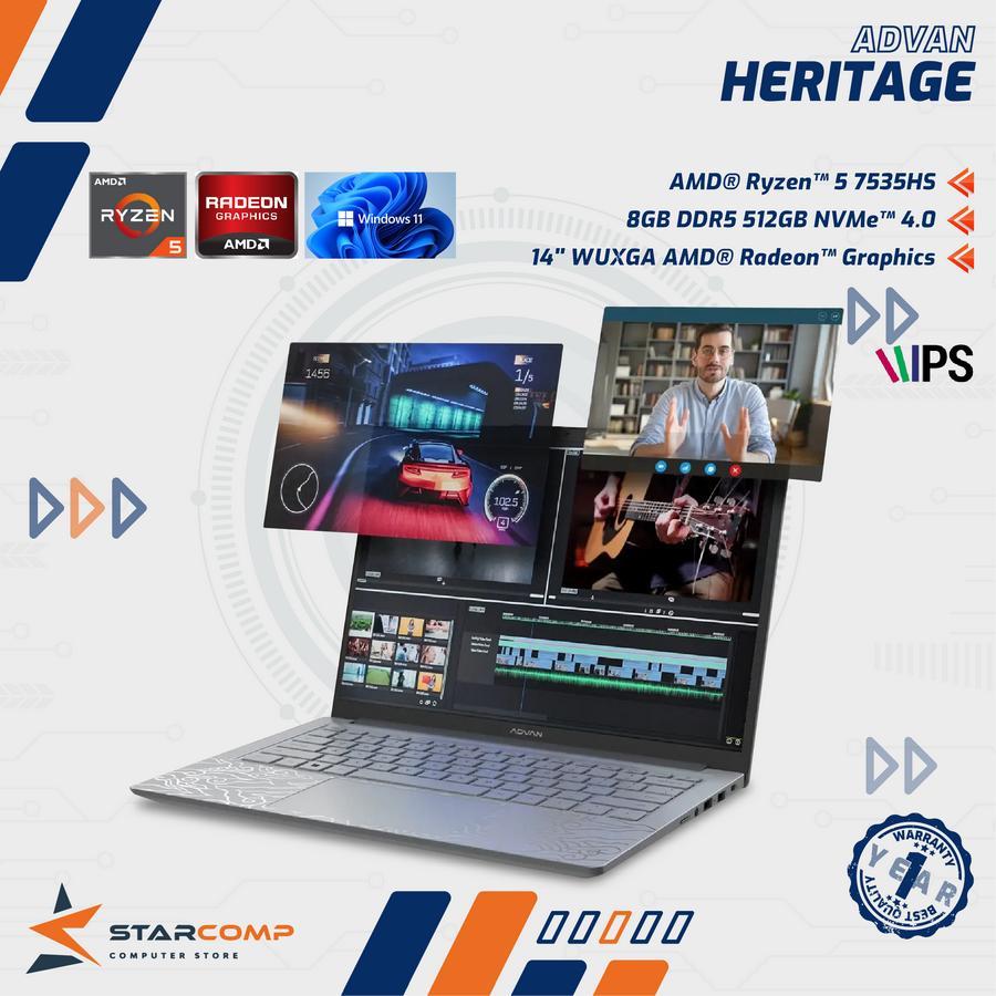 Jual Advan Workplus Heritage Ryzen 5-7535HS 8GB 512GB SSD 14" WUXGA IPS ...