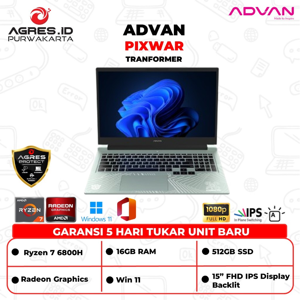 Jual Advan Pixwar Ryzen 7 6800H Ram 16GB Ssd 512GB Win 11 15.6" Fhd Ips ...