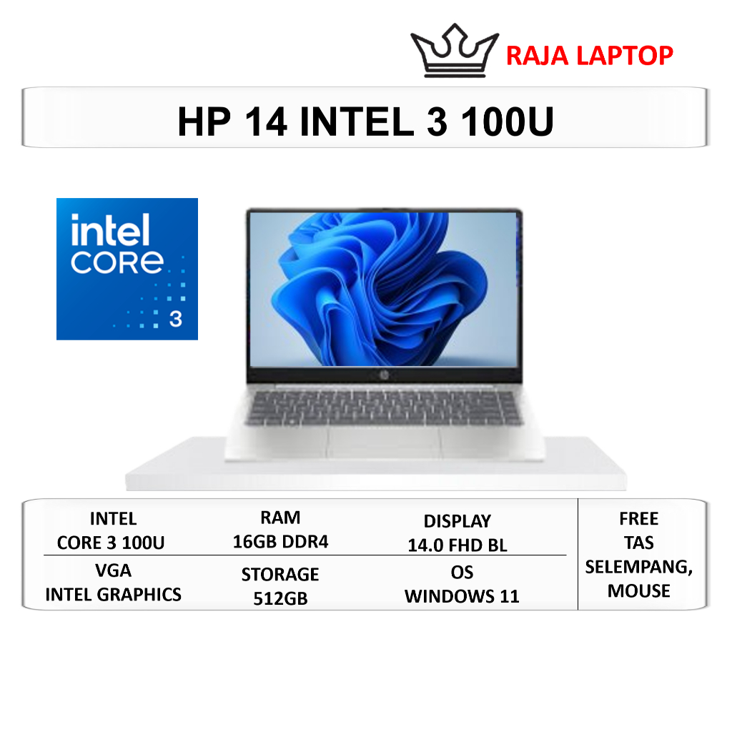 Jual LAPTOP BARU HP 14 INTEL 3 100U 16GB 512GB 14.0 FHD BACKLITE ...
