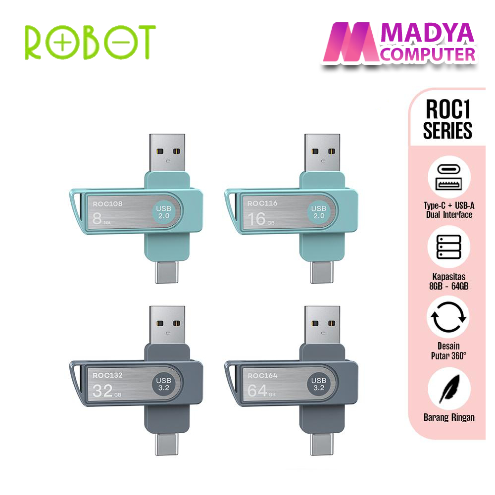 Jual ROBOT Flashdisk Dual OTG Interface USB Type C 8GB/16GB/32GB/64GB | Shopee Indonesia