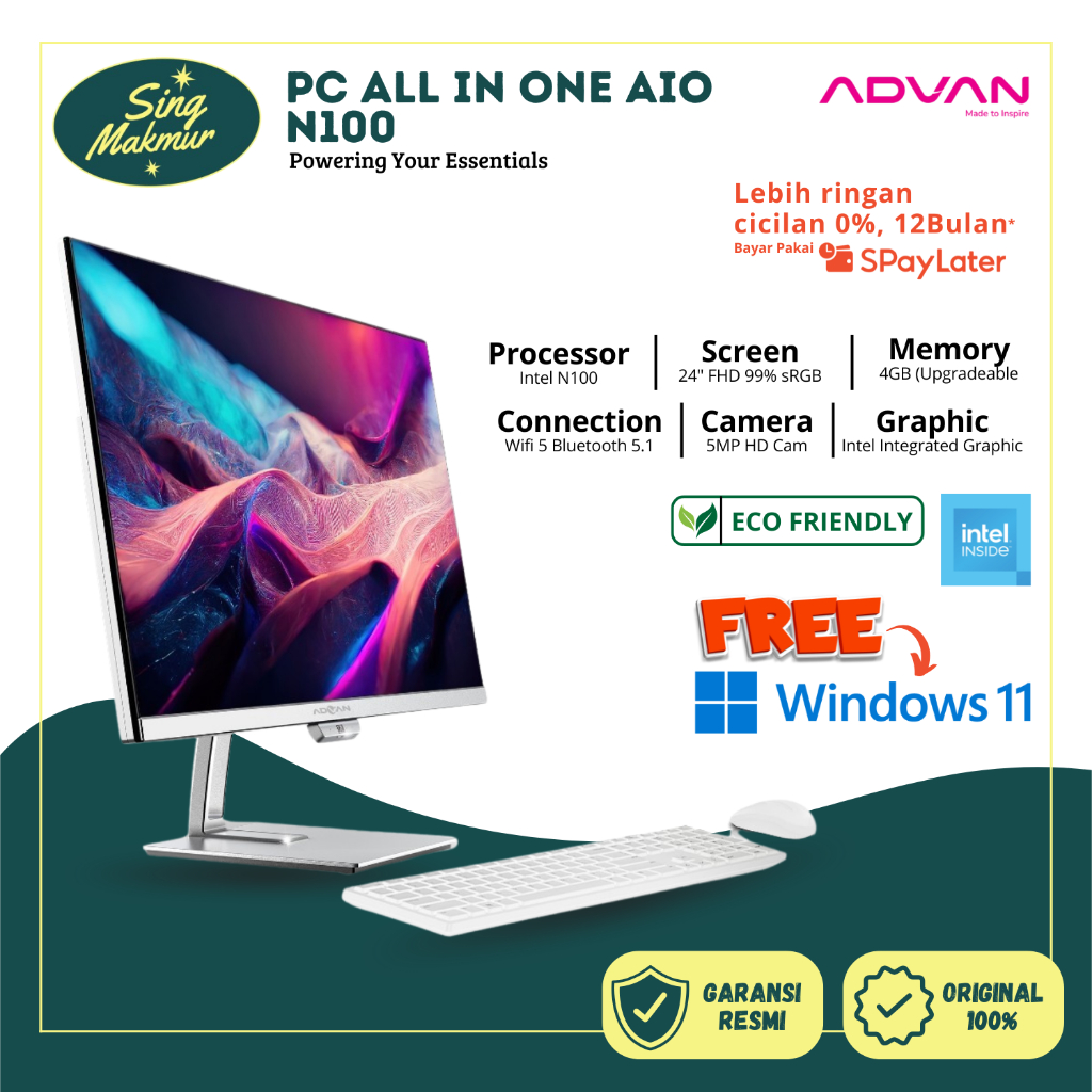 Jual ADVAN All in One PC AIO ONEPC Intel N100 99% SRGB 60W Power Saving Windows 11 | Shopee ...