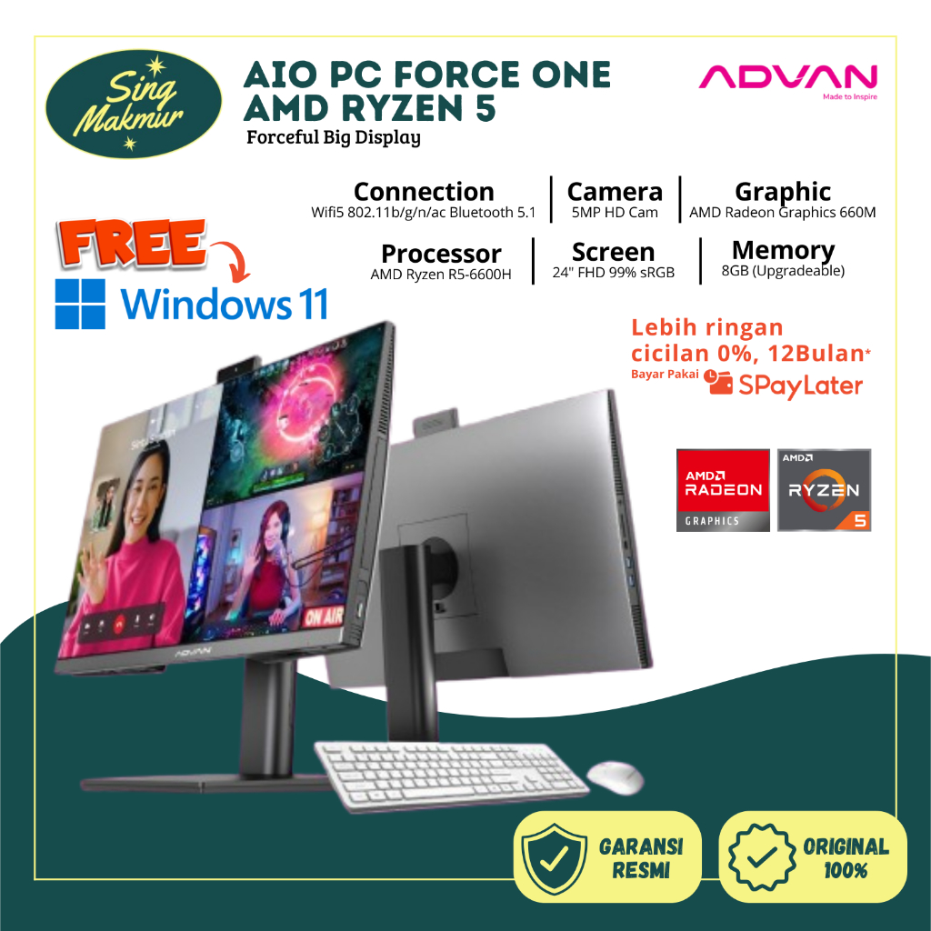 Jual ADVAN AIO PC FORCE ONE AMD Ryzen 5 6600H 24inch 8GB DDR5 512 GB ...