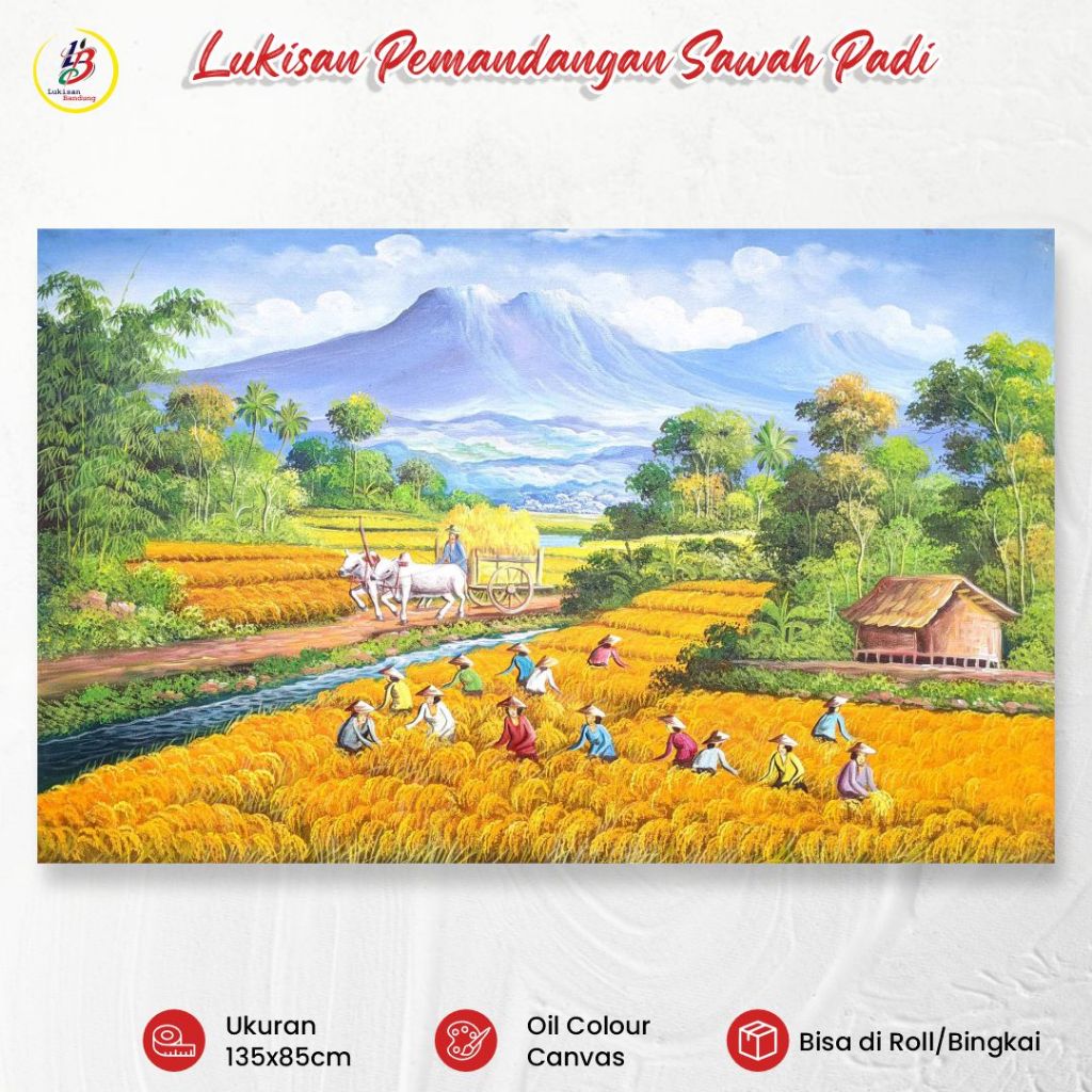 Jual Lukisan Bandung Lukisan Pemandangan Panen Padi Gunung dan Gubuk ...