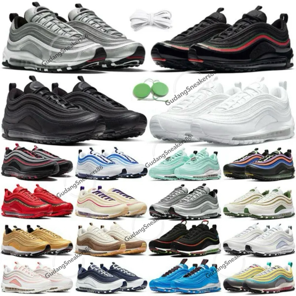 Jual 97 Men Women Running Shoes 97s Sneaker Triple Black White Silver ...