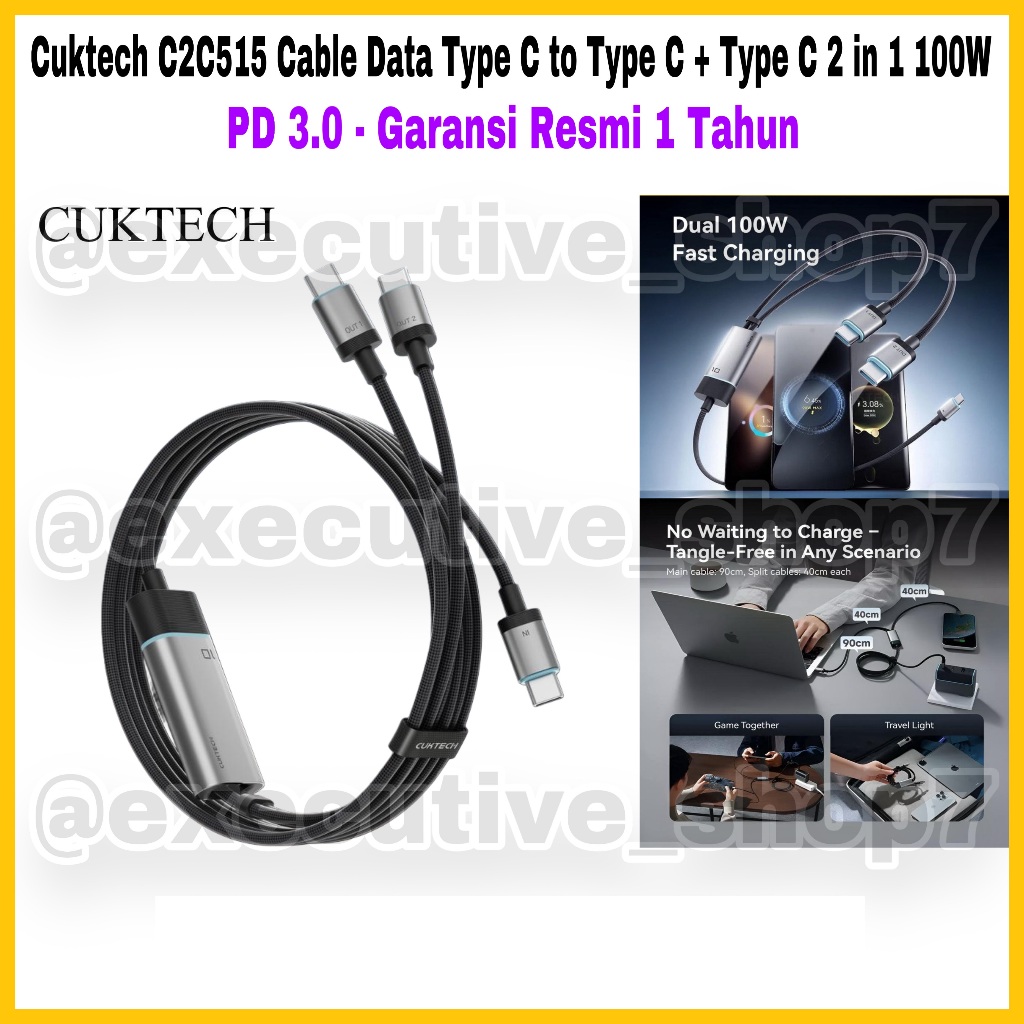 Jual Cuktech C2C515 Cable Data Type C to Type C + Type C 2 in1 100W ...