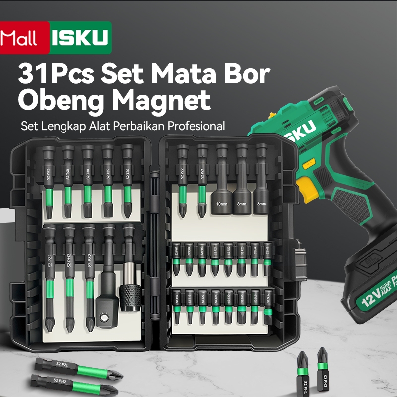 Jual ISKU 31Pcs Set Mata Bor & Obeng Magnet - Alat Perbaikan Professional Lengkap untuk Tukang ...