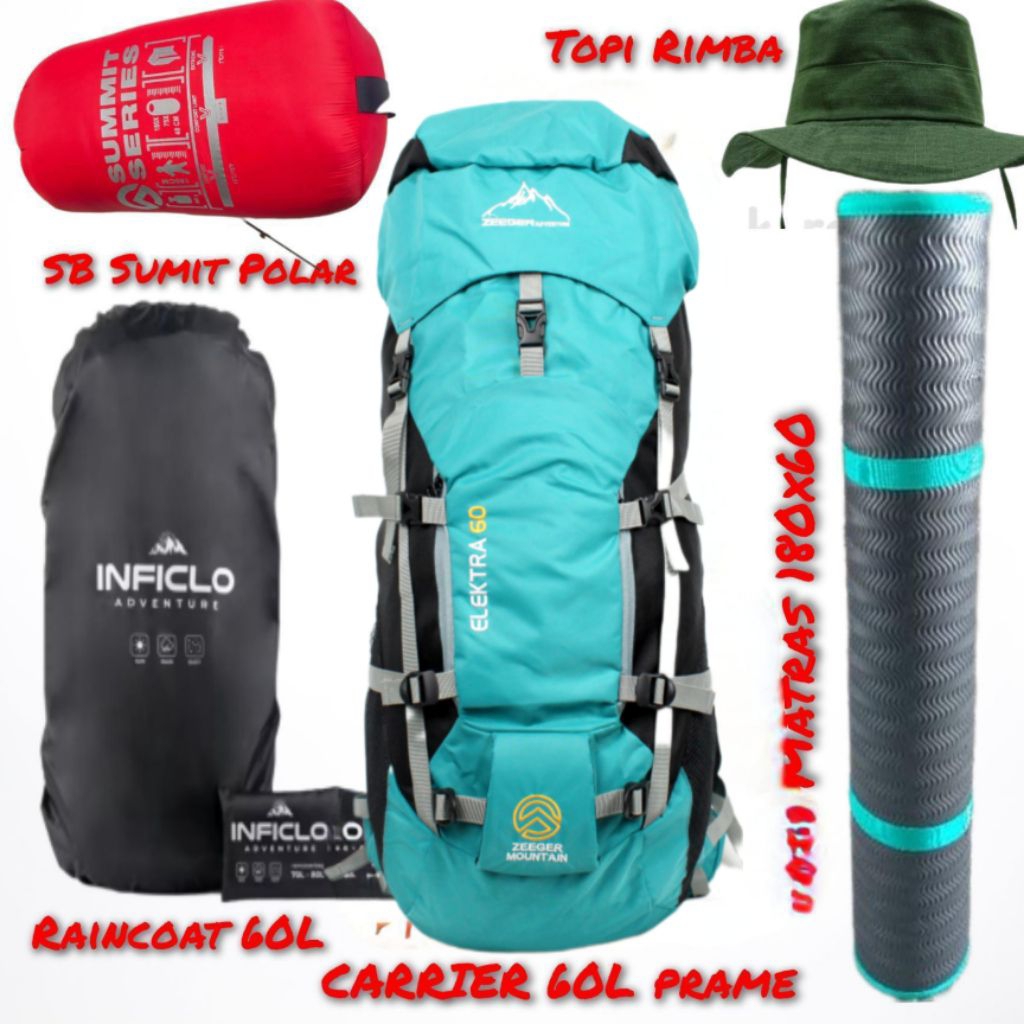 Jual Tas Gunung/Tas CARRIER 60 Liter Prame Paket Murah 5 Item ZEEGER ...