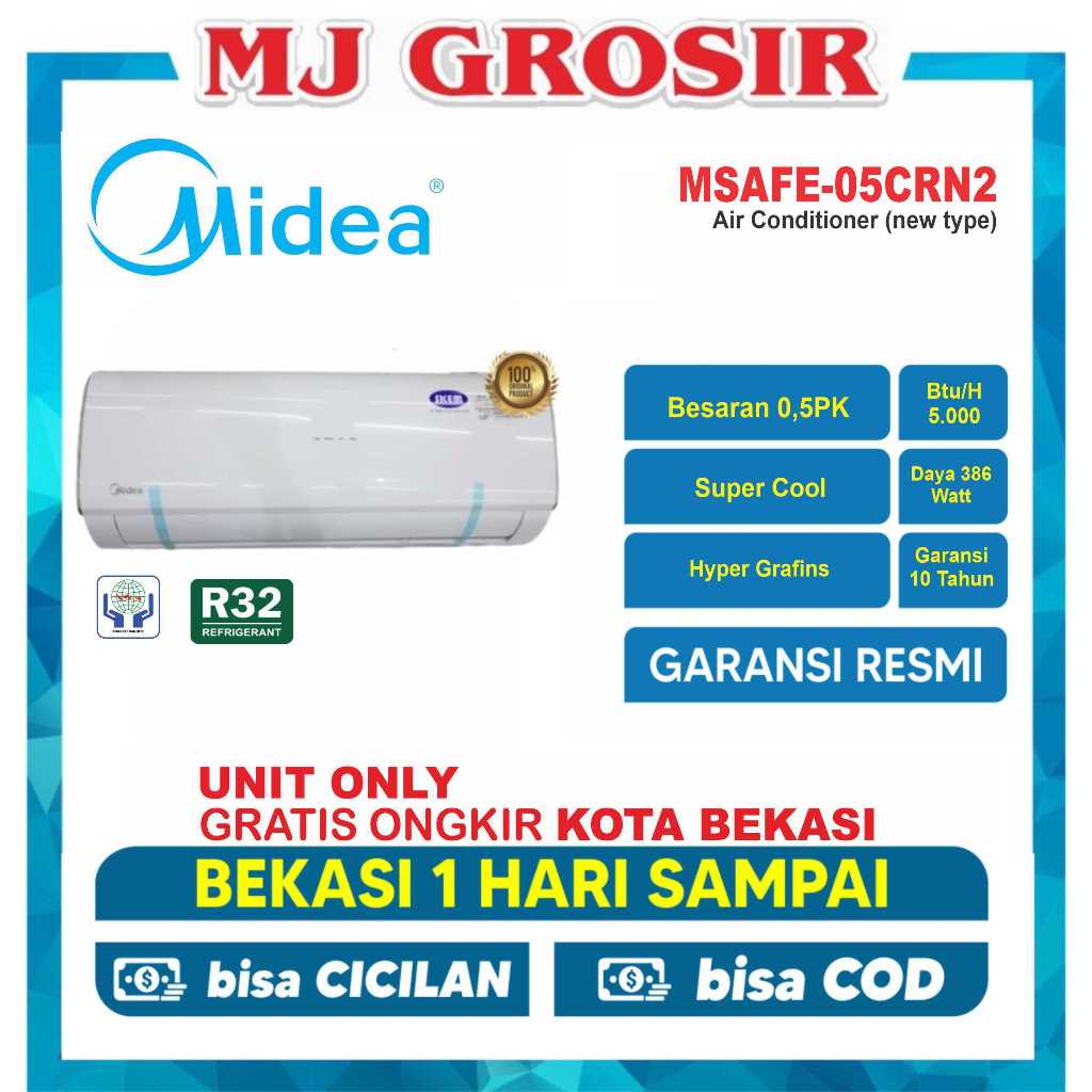Jual AC MIDEA MSAF 05 CRN2 1/2 PK MSAFE 05 CRN2 STANDARD LOW SUPER COOL ...