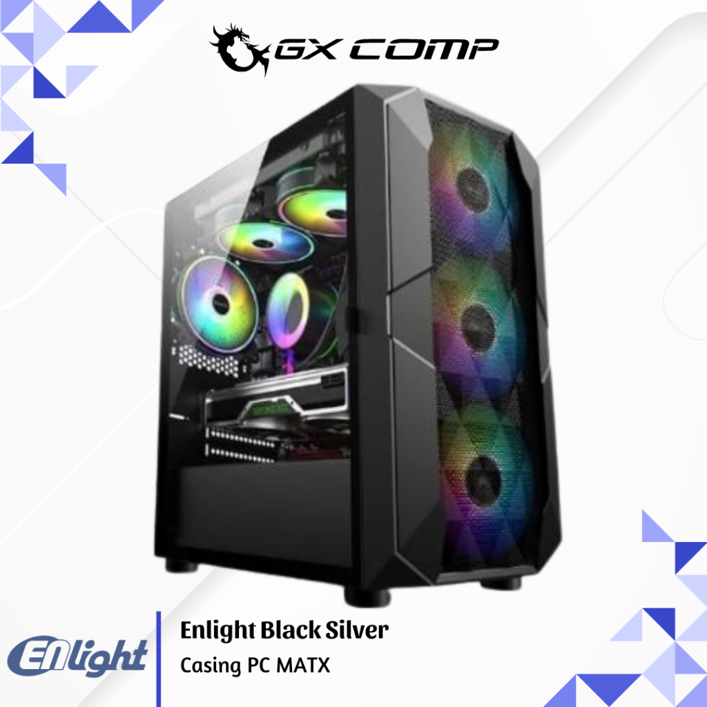 Jual Enlight Black Silver Free 3 Fan - Casing PC MATX | Case CPU Gaming ...