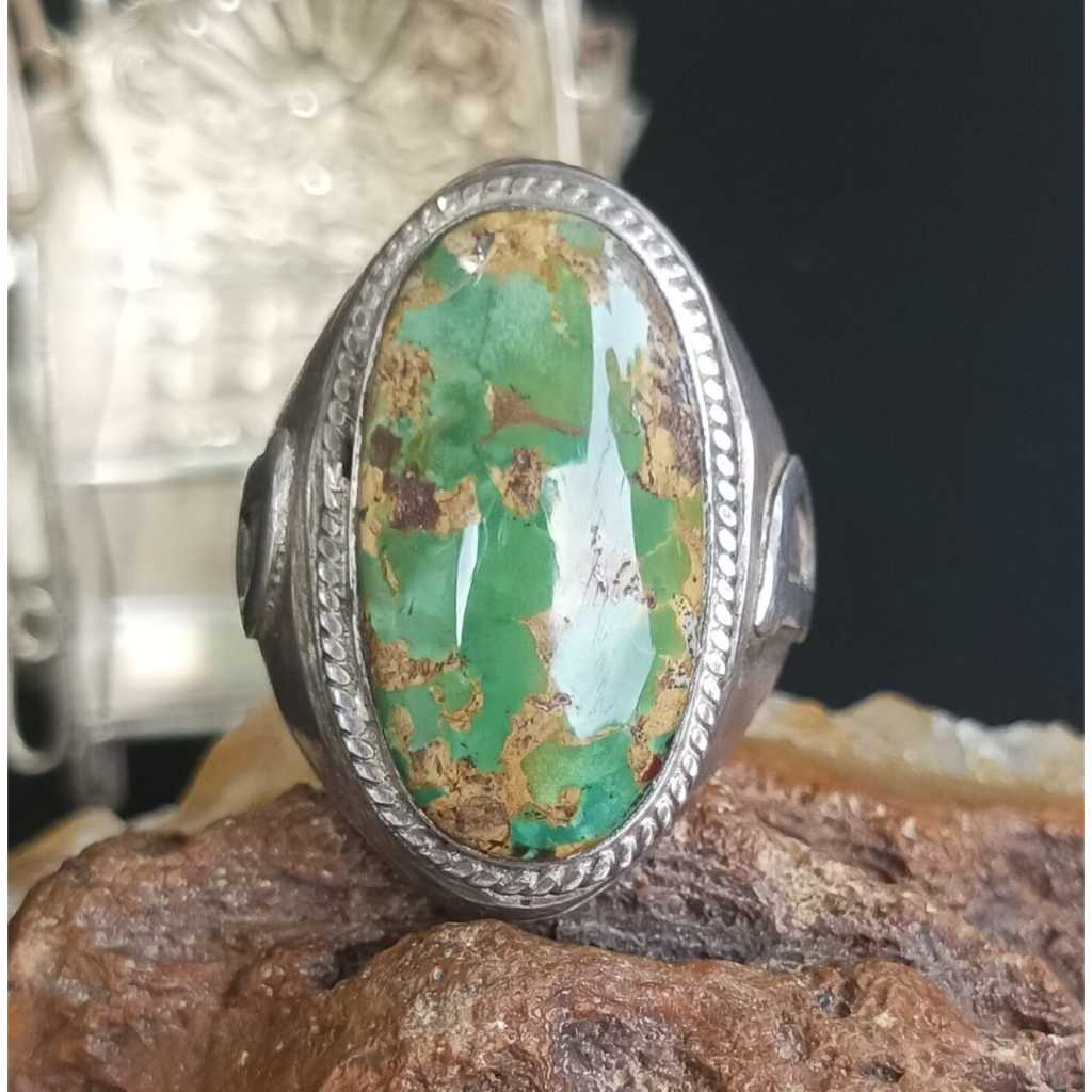 Jual Natural Pirus Persia Hijau Ngrikil Big Size Ring Perak 925 HM Ukir ...