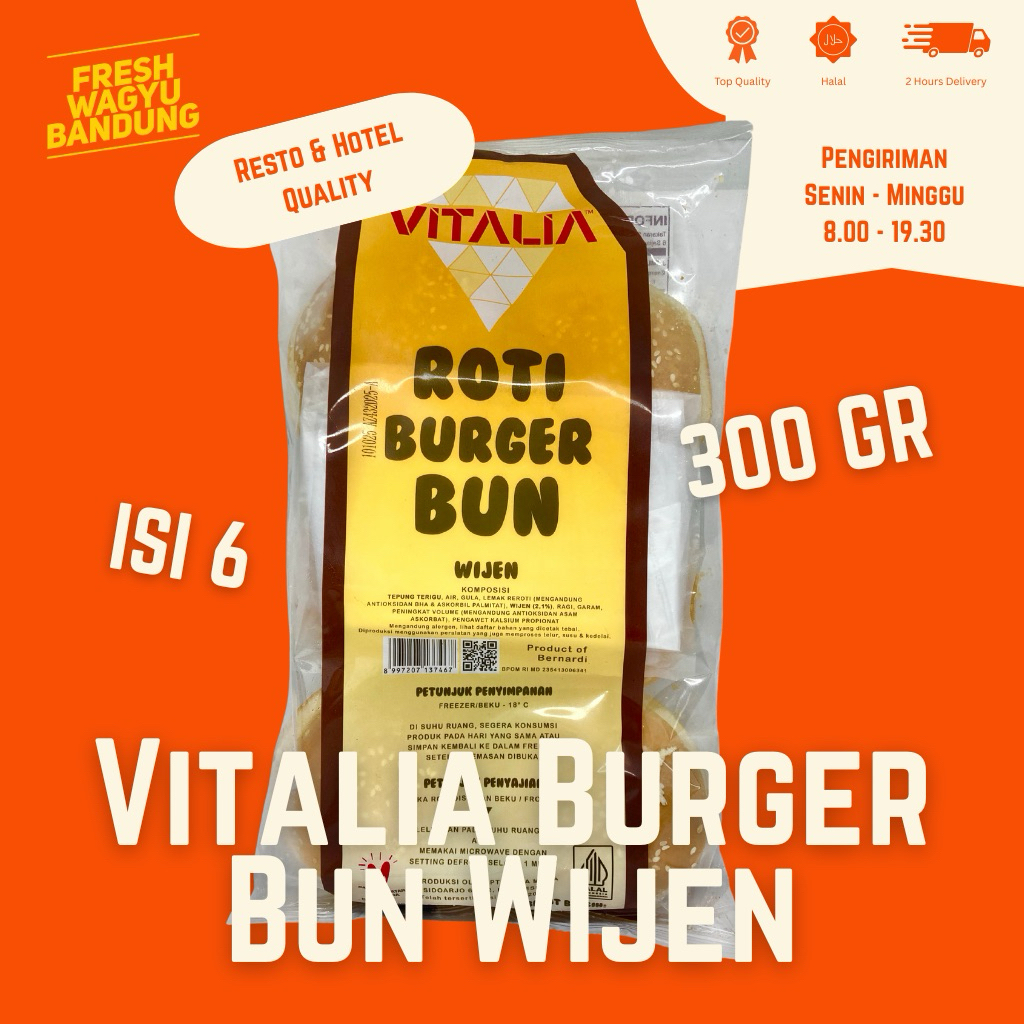 Jual VITALIA ROTI BURGER BUN WIJEN ISI 6 PROMO Sesame Bread Buns 300g ...