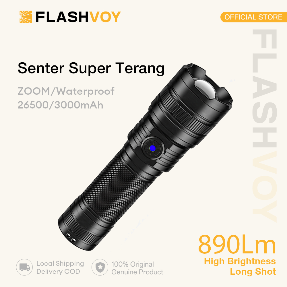 Jual 【COD】Flashvoy Senter Super Terang Waterproof LED 26650 5000mAh Baterai Tahan Lama Zoom ...