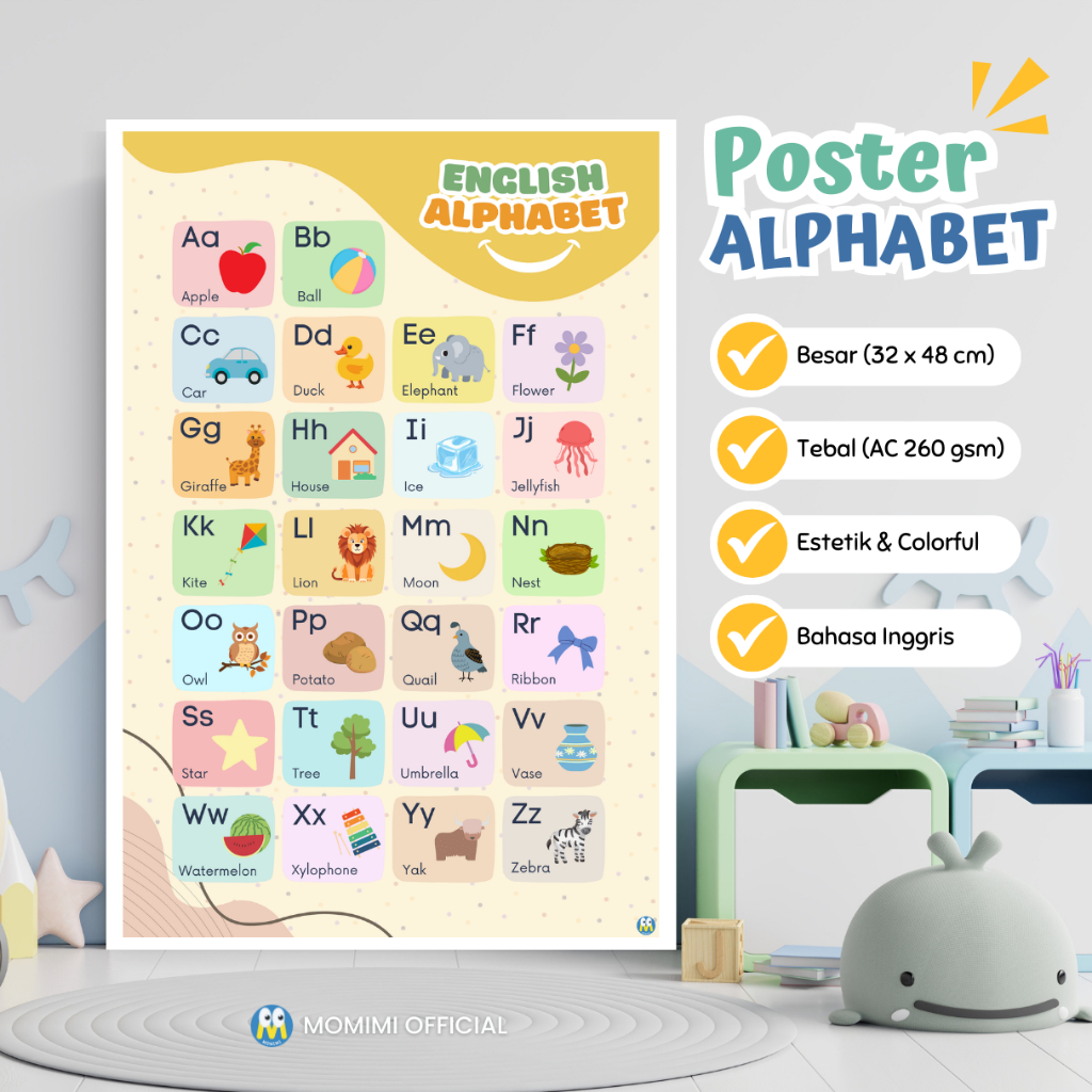 Jual Poster ENGLISH ALPHABET Edukasi Belajar Huruf Abjad Alfabet untuk Anak Usia Dini PAUD ...