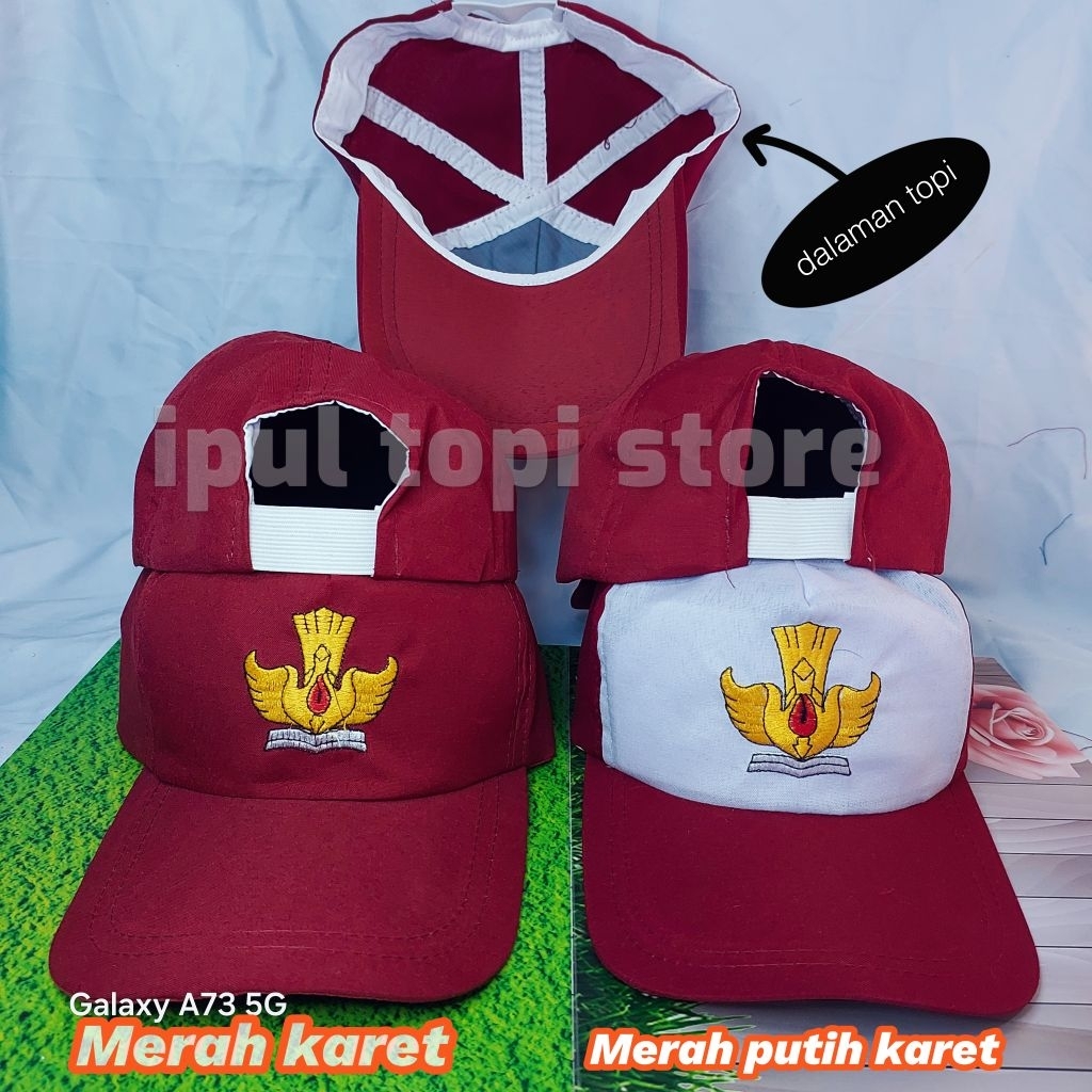 Jual Topi Seragam Sekolah Topi Sd Merah Bordir Karet Topi Sd merah ...