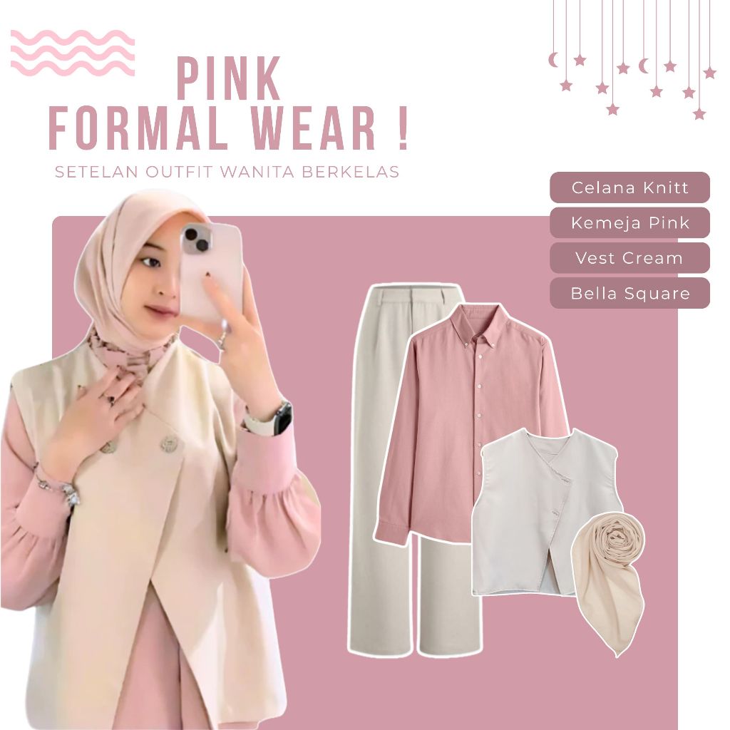 Jual Set Outfit Resmi 3 in 1 | Kemeja + Vest + Celana & Jilbab ...