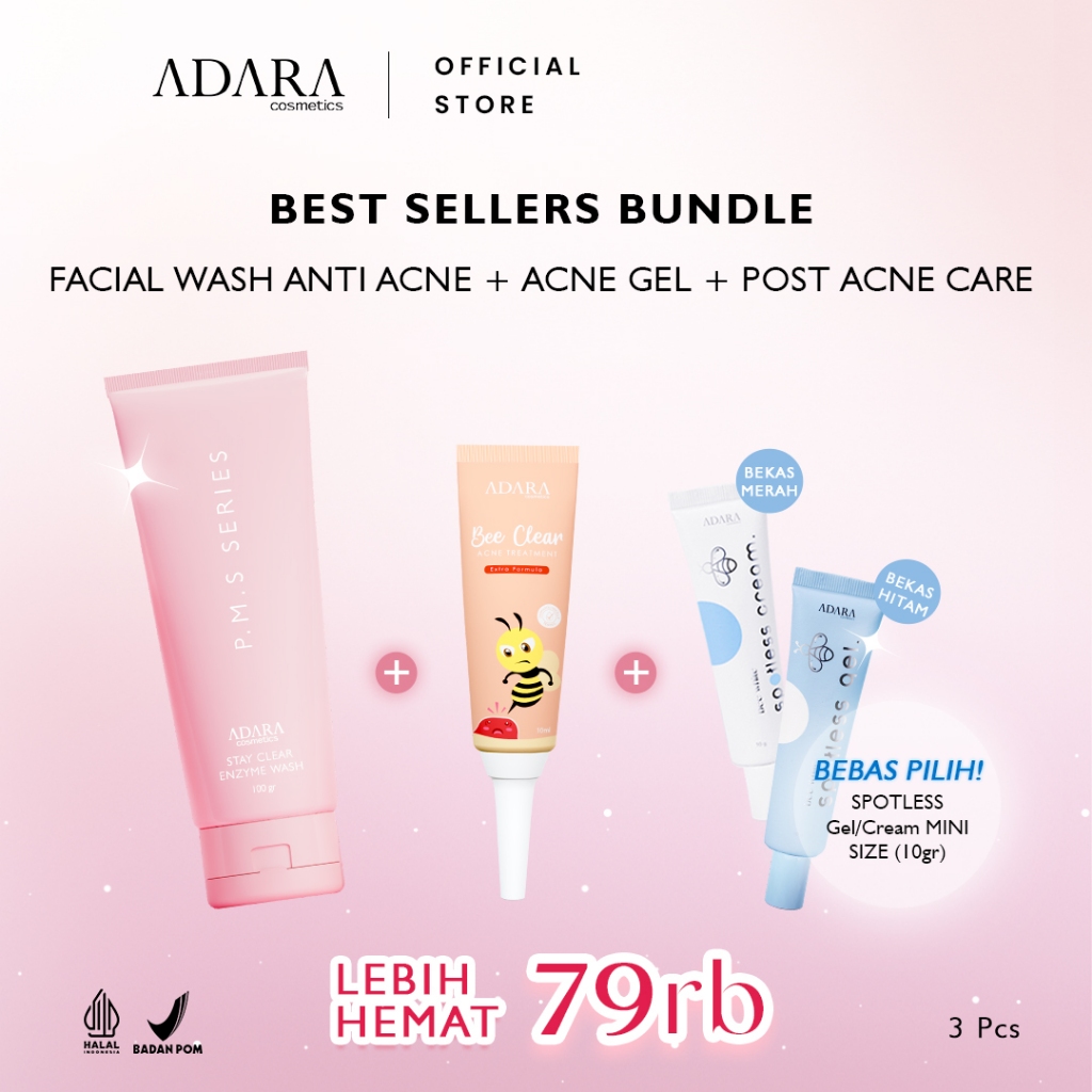 Jual [Best Seller Acne Bundle] ADARA - Enzyme Wash + Acne Gel Extra Formula + Spotless Gel/Cream ...