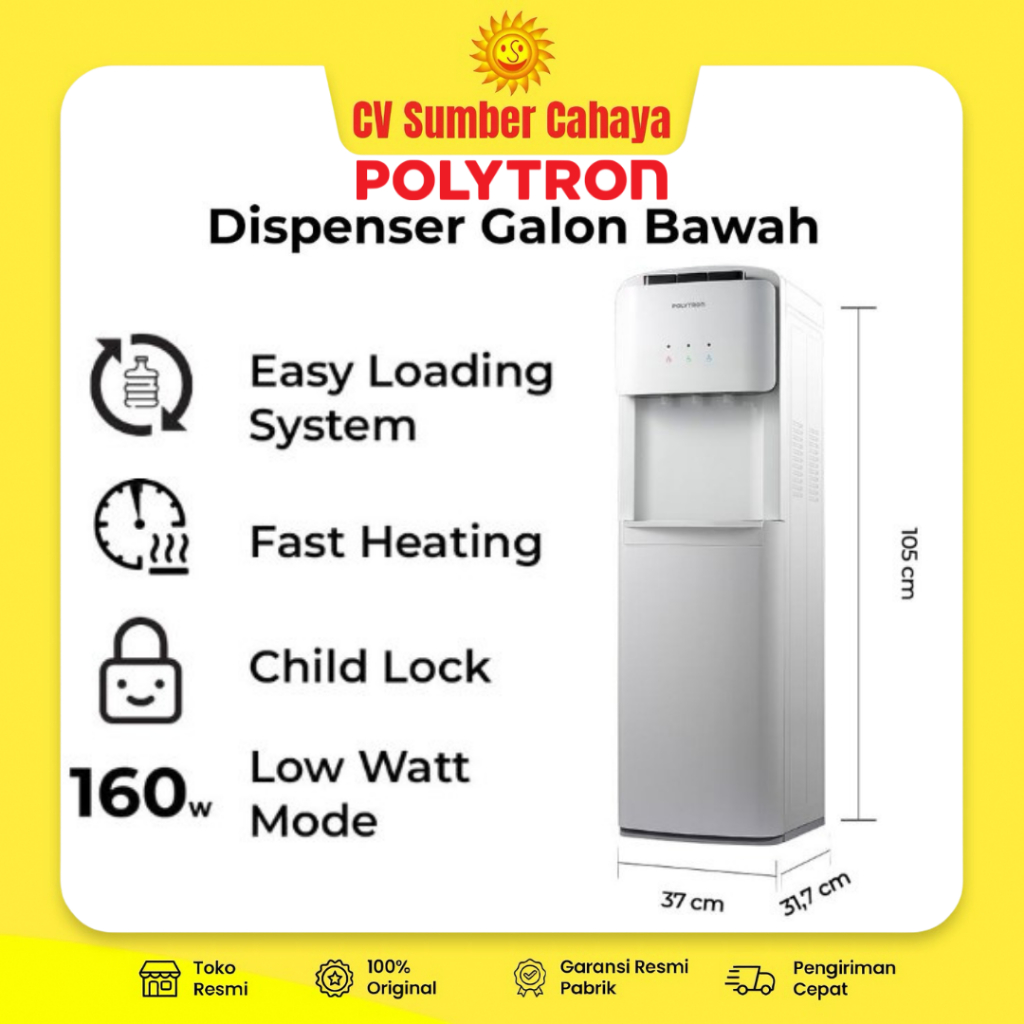 Jual Polytron Dispenser Galon Bawah 3 Kran Low Watt Hot Cool Normal ...