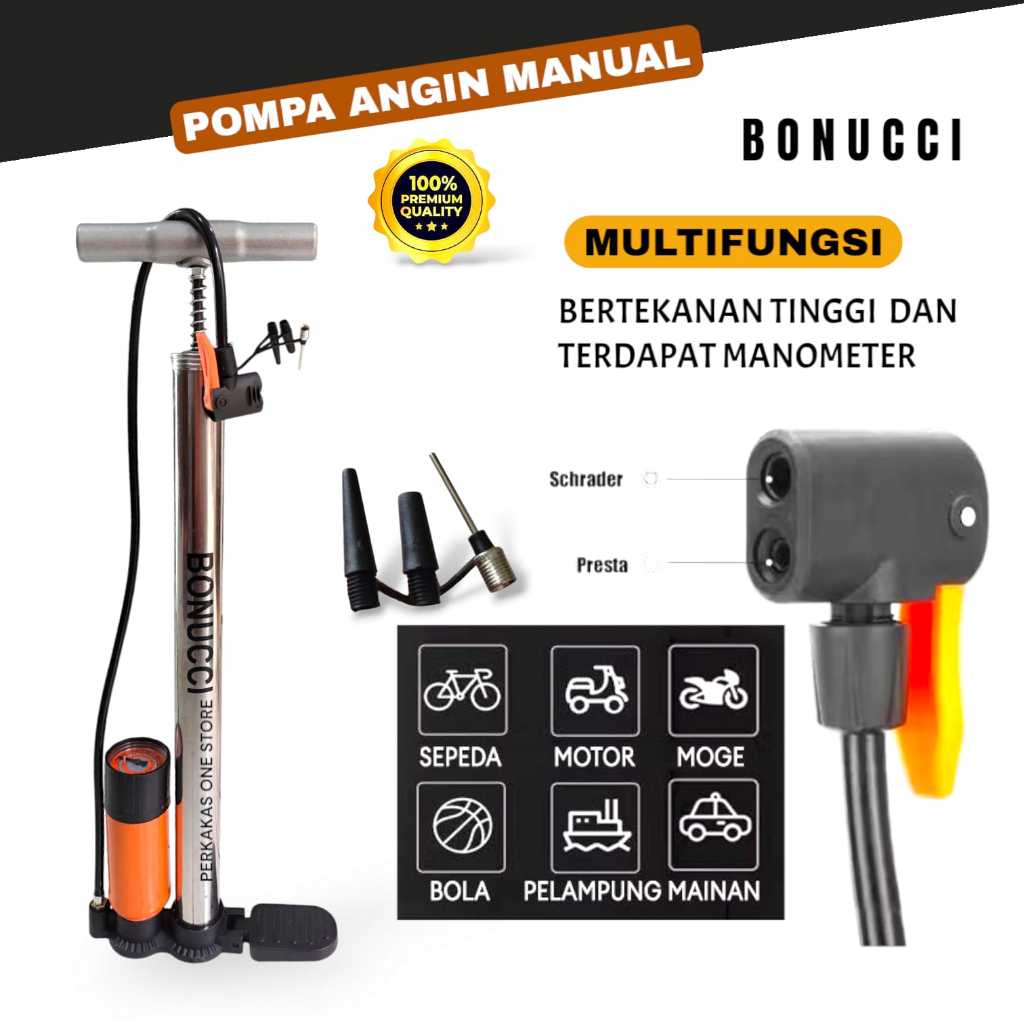 Jual IWA Pompa Angin Ban Sepeda Motor Mobil Bola Plus Meter Pentil Kecil Besar FulI set Lengkap ...