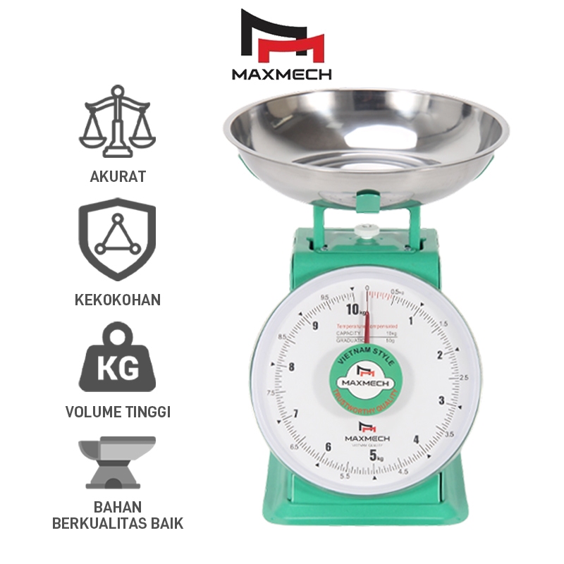 Jual Timbangan Buah 5/10/15/20kg MAXMECH Besi Stainless Jarum Analog Manual Duduk Sembako Telor ...