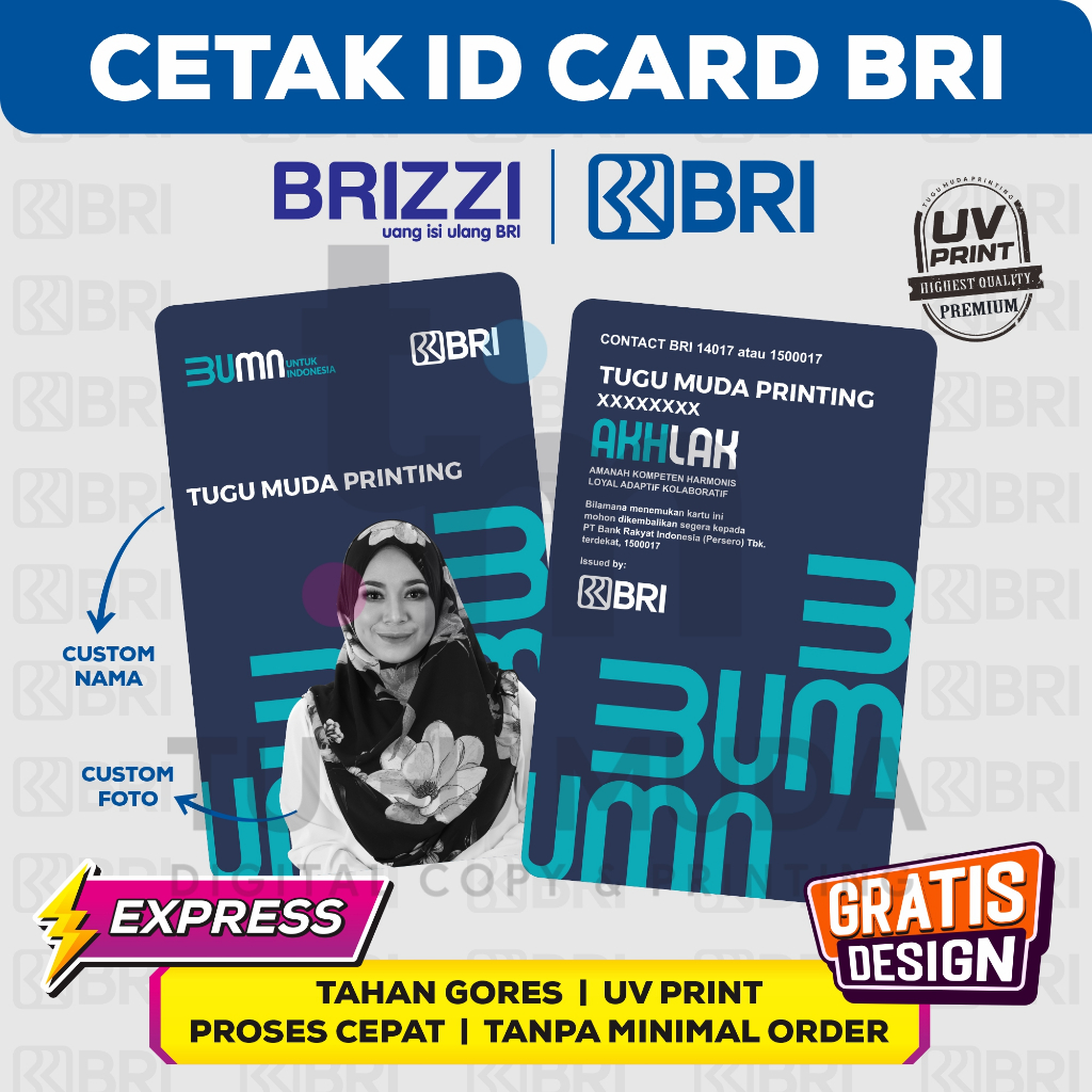 Jual Cetak ID CARD BRI | Kartu eToll BRIZZI/BRI | Kartu Pegawai CUSTOM | PVC CARD BUMN | Kartu e ...