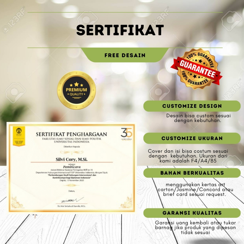 Jual Sertifikat Penghargaan Custom Desain | Cetak Sertifikat Seminar ...