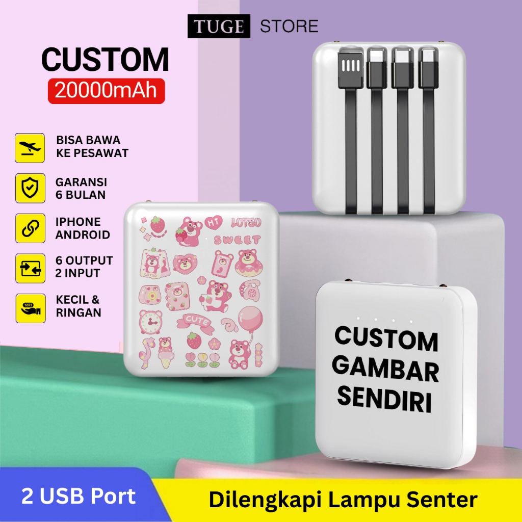 Jual TUGE Custom Powerbank 20000mAh Fast Charging dengan Kabel Data ...