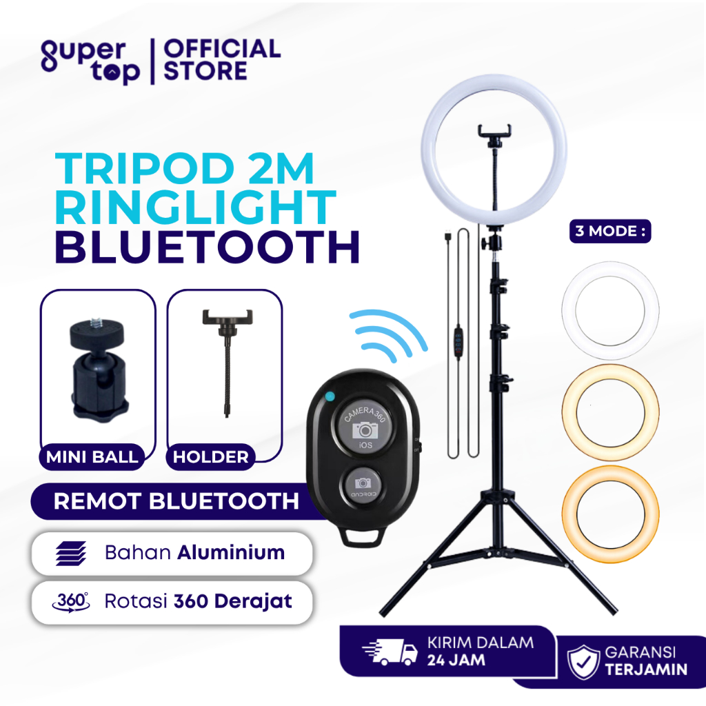 Jual Tripod Ringlight plus Remot Bluetooth Selfie - Tripod Hp 2 Meter plus Ringlight 26cm ...