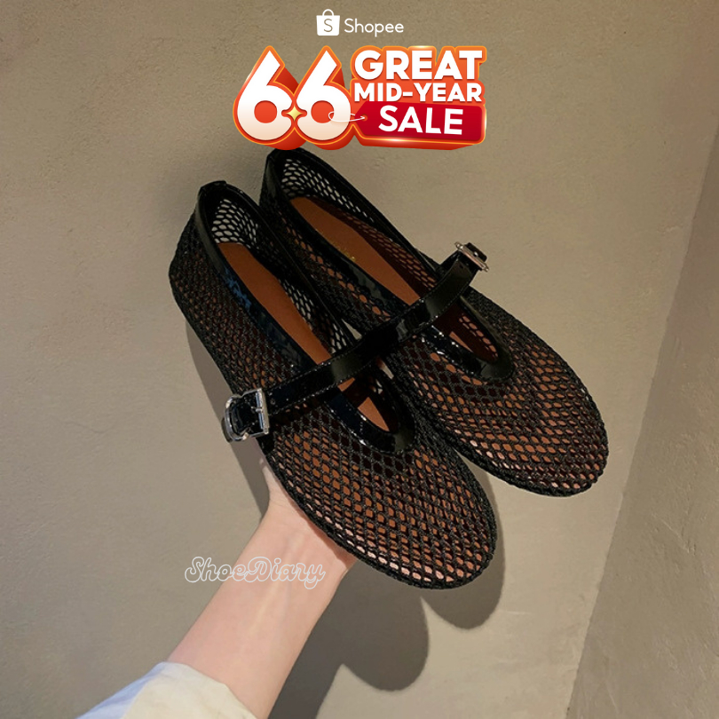 Jual ShoeDiary Lisa - [READY COD] Flat Shoes Wanita Sepatu Jaring Balet ...