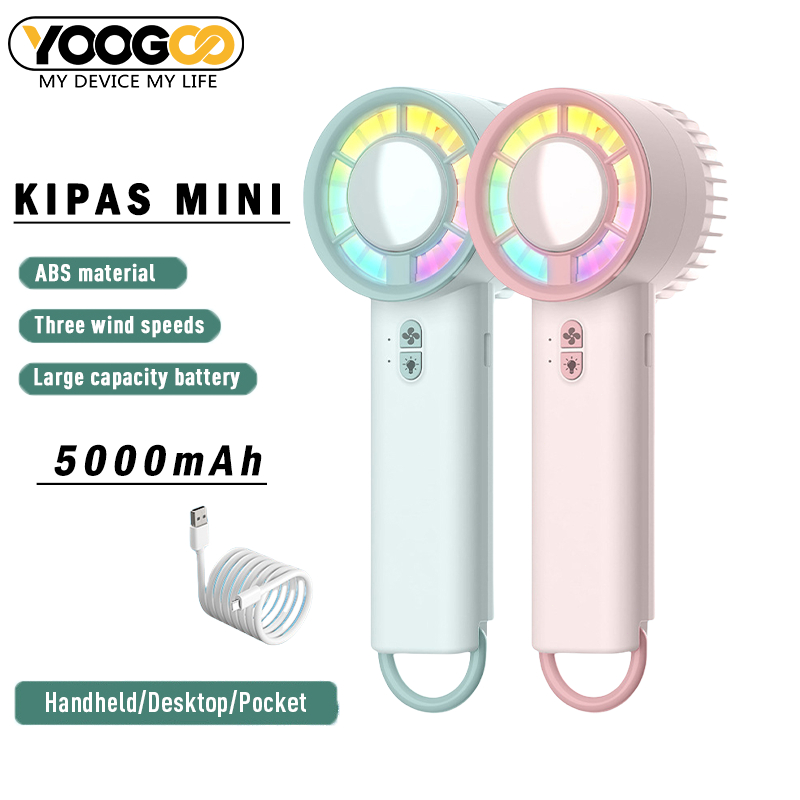 Jual YOOGOO 5000mAh Kipas Angin Portable Mini Fan 5 Speed LED Lighting ...